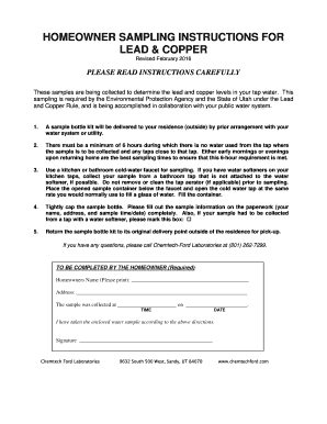 Fillable Online HOMEOWNER SAMPLING INSTRUCTIONS FOR LEAD amp COPPER Fax ...