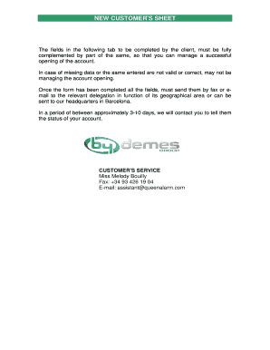 Fillable Online NEW CUSTOMER'S SHEET Fax Email Print - pdfFiller