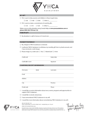 Fillable Online YWCA Printable Donation Form - YWCA Saskatoon Fax Email ...