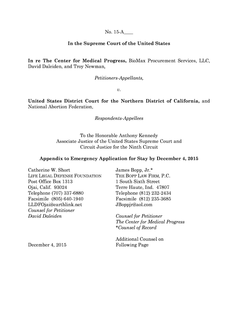 Fillable Online Supreme Court - Emergency Stay Application - Appendix ...