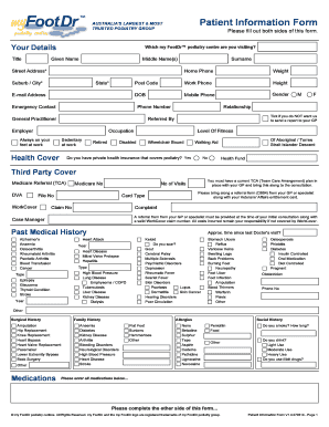 Fillable Online Patient Information bFormb - my FootDr podiatry centres ...