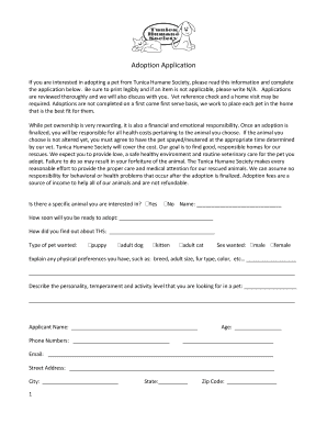 Fillable Online Adoption Application - Tunica Humane Society Fax Email ...