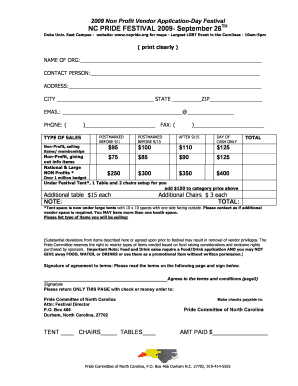 Fillable Online ncpride 2009 Non Profit Vendor Application-Day Festival ...