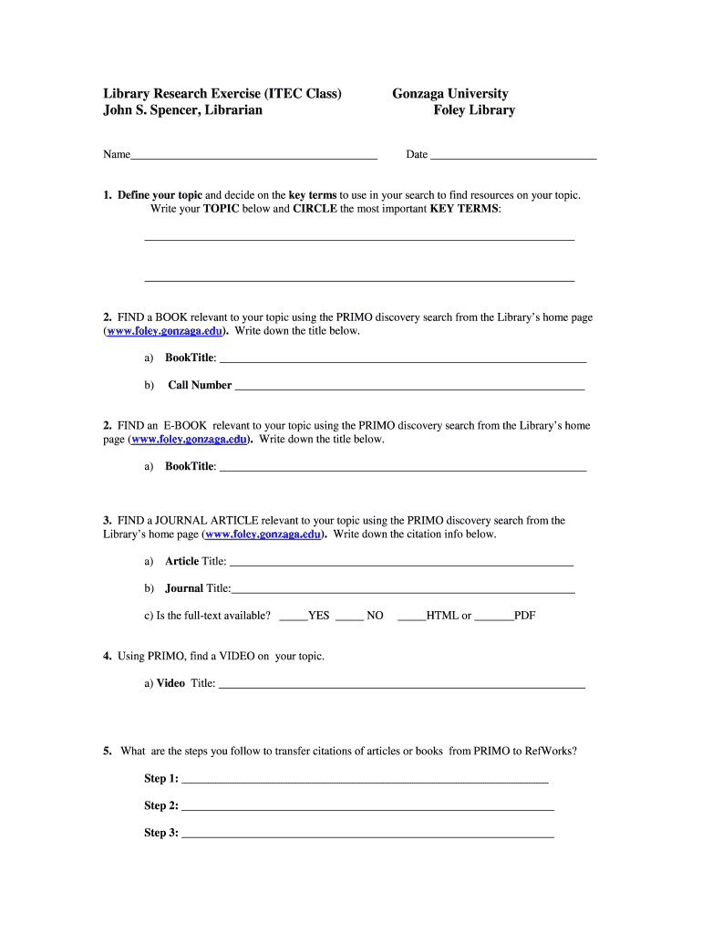 Fillable Online barney gonzaga ITEC 101: Fluency in Information Technology - Gonzaga University ...