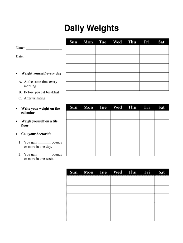 Fillable Online Daily Weights - Dr. Nicholas Rizzo Fax Email Print ...