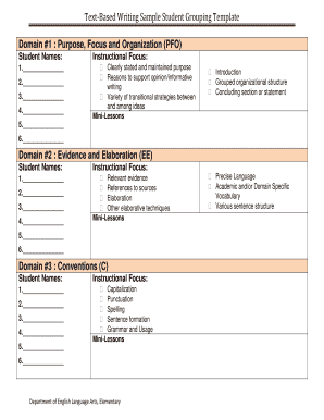 Fillable Online Text-Based Writing Sample Student Grouping Template Fax ...