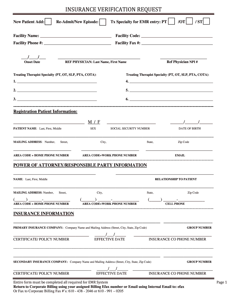 Fillable Online INSURANCE VERIFICATION REQUEST Entire form must be ...