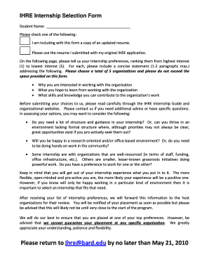 Fillable Online ihre IHRE Internship Selection Form Fax Email Print ...