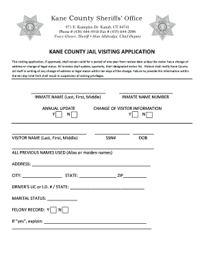 Fillable Online kane utah KANE COUNTY JAIL VISITING APPLICATION Kane ...