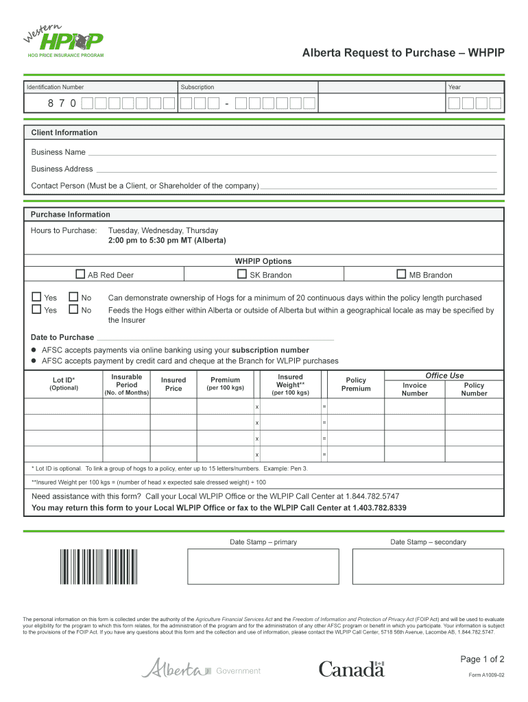 Fillable Online wlpip Alberta Request to Purchase WHPIP - Western ...