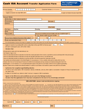 Fillable Online Cash ISA Account Transfer Application Form Fax Email ...