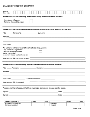 Fillable Online Change of Signatory/Account Holder Form Fax Email Print ...