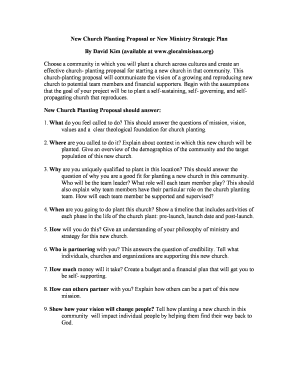 Fillable Online New Church Planting Proposal or New Ministry Strategic ...