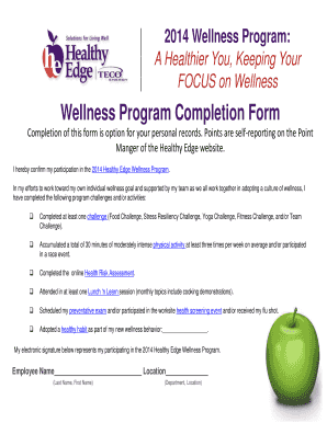 Fillable Online Wellness Program Completion Form Fax Email Print ...