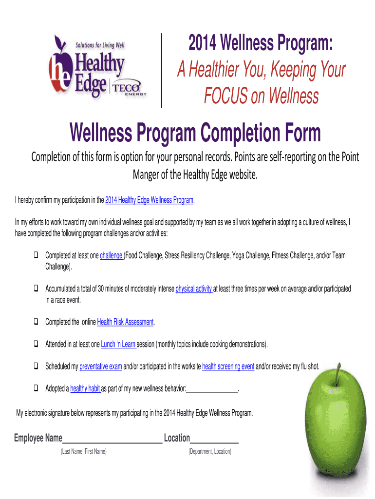 Fillable Online Wellness Program Completion Form Fax Email Print ...