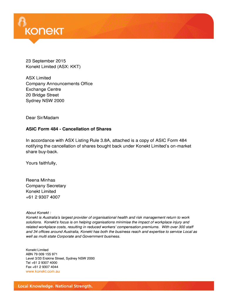 Fillable Online ASIC Form 484 - Cancellation of Shares Fax Email Print ...