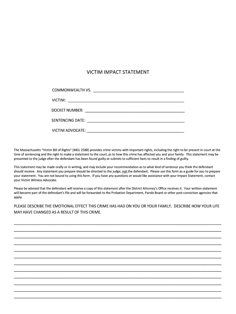 Fillable Online Victim Impact bStatement Formb - Hampden County ...