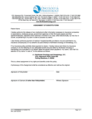 Fillable Online ASSIGNMENT OF BENEFITS FORM Patient Name - Northwest ...