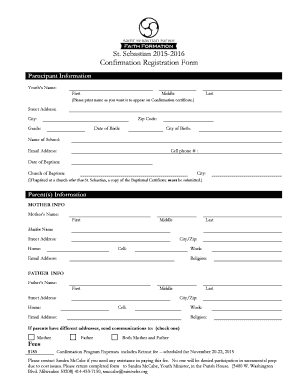 Fillable Online St Sebastian b2015b-2016 Confirmation Registration Form Fax Email Print - pdfFiller