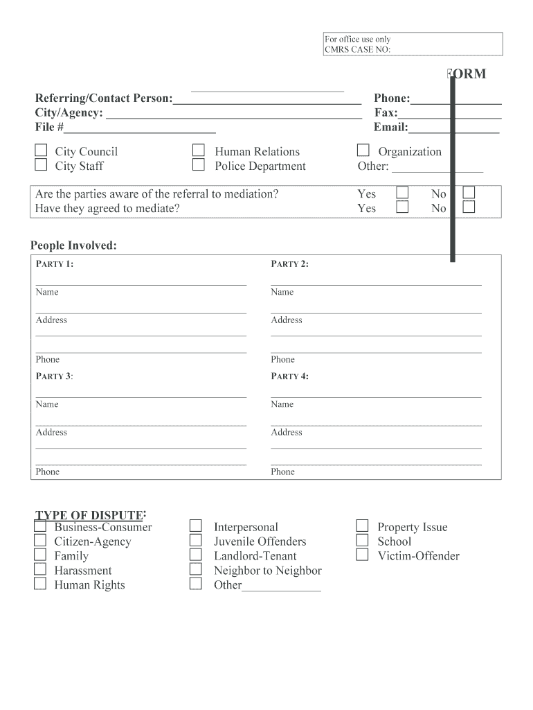 Fillable Online communitymediations CMRS CASE NO Fax Email Print ...