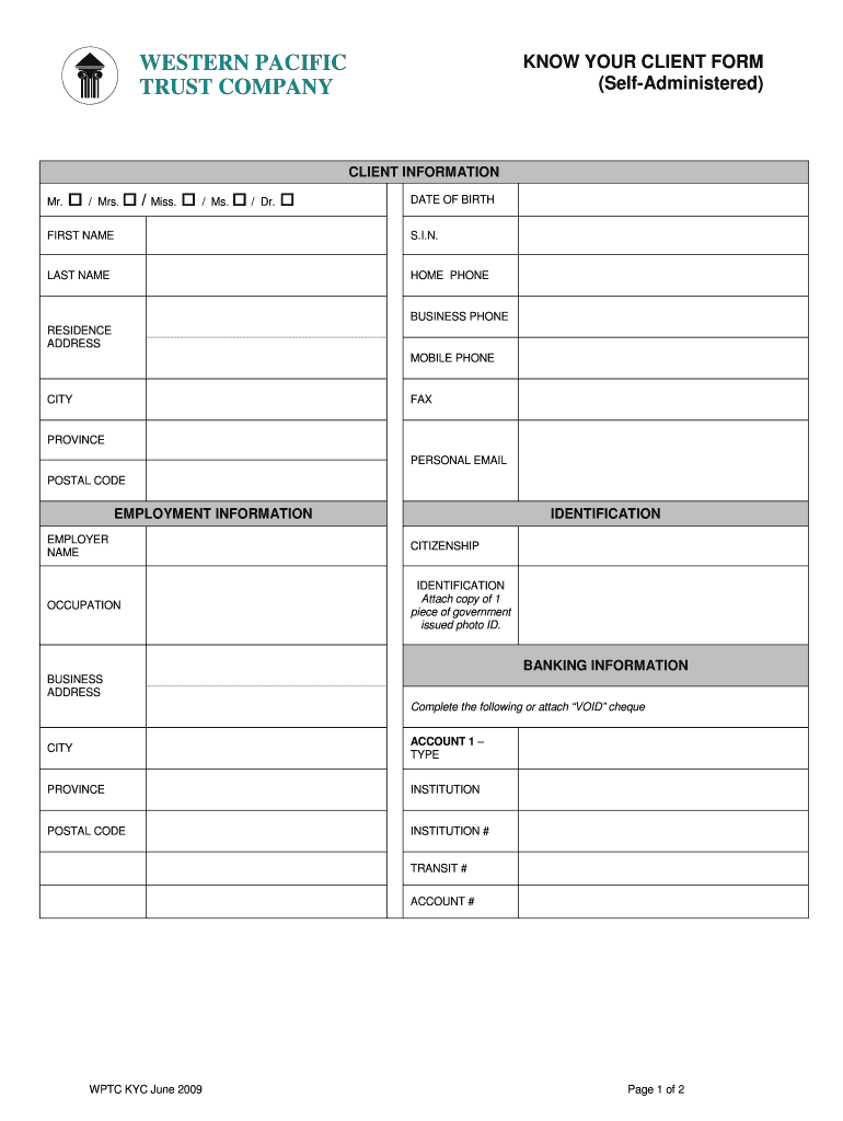 Fillable Online WESTERN PACIFIC KNOW YOUR CLIENT FORM TRUST COMPANY Fax ...