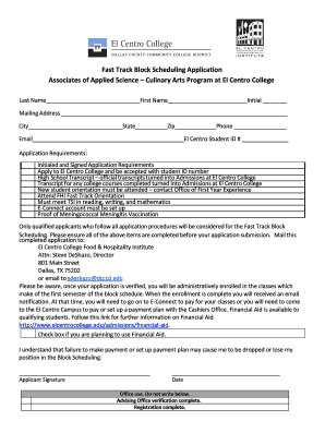 Fillable Online elcentrocollege Fast Track Block Scheduling Application ... - El Centro College ...