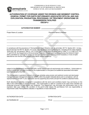 Fillable Online files dep state pa AUTHORIZATION OF COVERAGE UNDER THE EROSION AND SEDIMENT ...