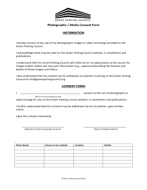 Fillable Online greenparkingcouncil Photographic Media Consent Form INFORMATION Fax Email Print ...