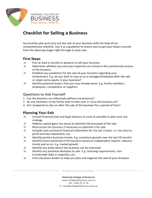 Fillable Online Checklist for Selling a Business Fax Email Print - pdfFiller