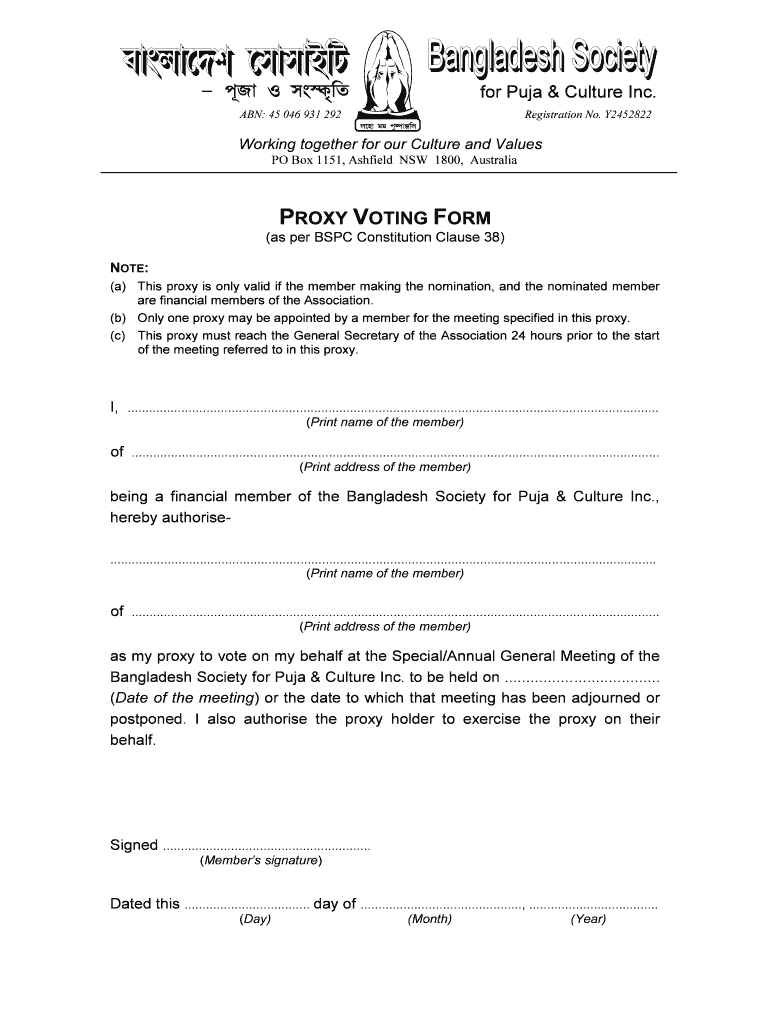 Fillable Online bspc org PROXY VOTING FORM - bspcorgau - bspc org Fax ...