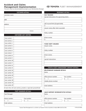 Fillable Online Accident and Claims Management Implementation - Toyota ...