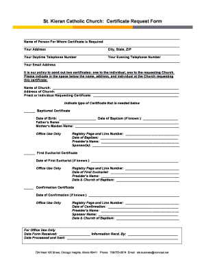 Fillable Online Certificate Request Form 102115 - St Kieran Church Fax ...