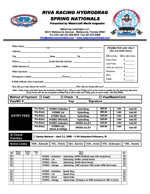 Fillable Online RIVA RACING HYDRODRAG SPRING NATIONALS - IJSBA Fax ...
