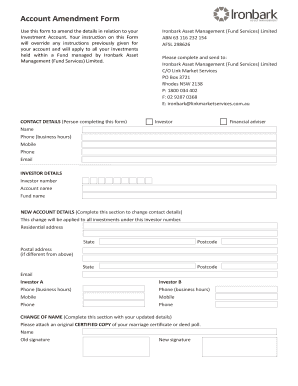 Fillable Online Account Amendment Form - ironbarkamcom Fax Email Print ...