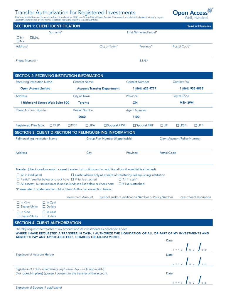 Fillable Online Transfer Authorization for Registered Investments ...