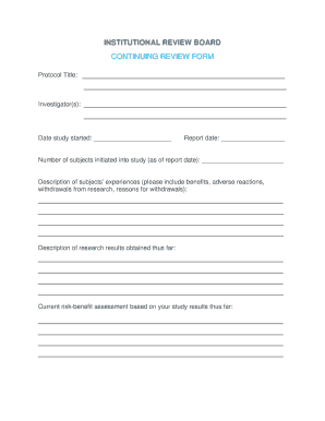 Fillable Online ICMS IRB Continuing Review Form - International ...