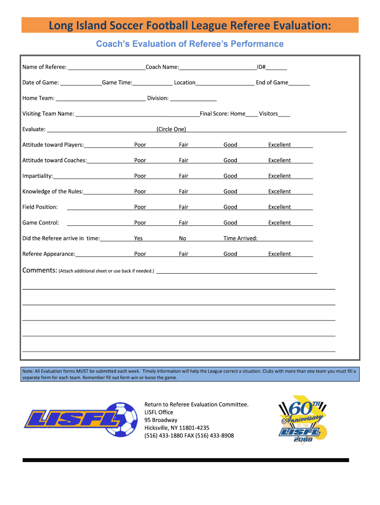 Fillable Online lisfl Long Island Soccer Football League Referee ...