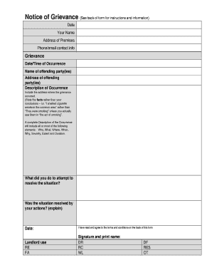 Fillable Online Notice of Grievance See back of form for instructions ...