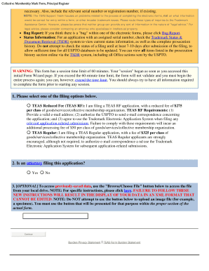 Fillable Online uspto Collective Membership Mark bFormb Principal ...
