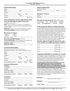 Fillable Online Patient Information Patient Employment Employer Name ...