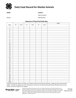 Fillable Online oregonstate BDailyb Feed bRecordb for Market Animals ...
