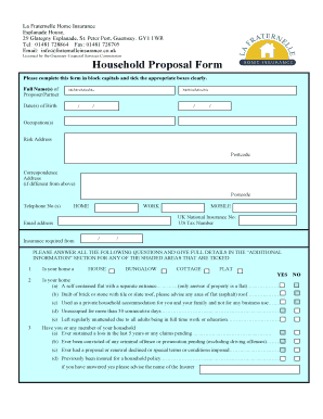 Fillable Online Household Proposal Form - Orion Insurance Fax Email ...