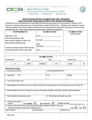 Fillable Online cadat RDA Application for Work Experience Pathway ...