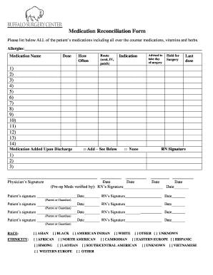 Fillable Online Medication Reconciliation Form - Excelsior Orthopaedics ...
