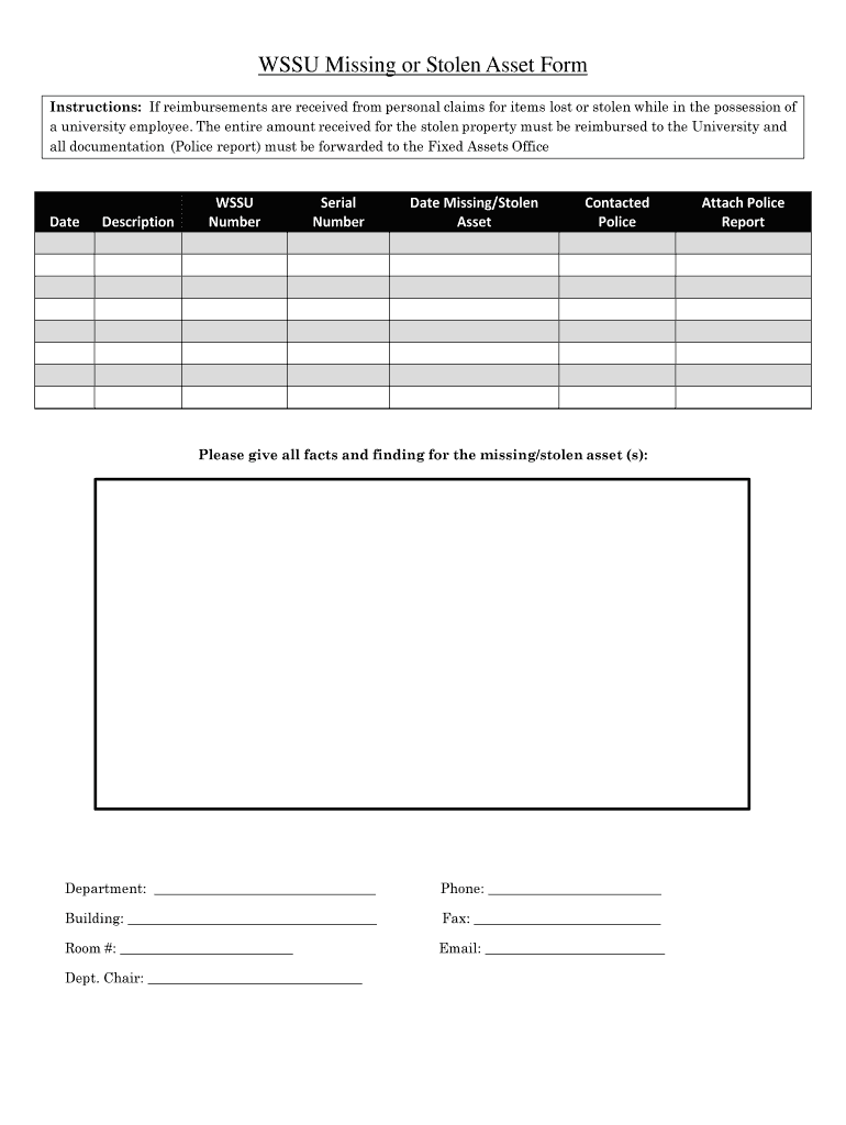 Fillable Online wssu WSSU bMissingb or Stolen Asset bFormb Fax Email Print - pdfFiller