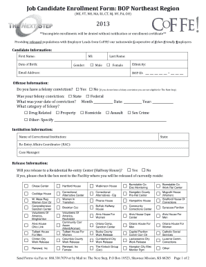 Fillable Online Job Candidate Enrollment bFormb BOP bNortheastb bb - The Next Step Fax Email ...