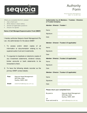 Fillable Online Authority Form - sequoiacomau Fax Email Print - pdfFiller