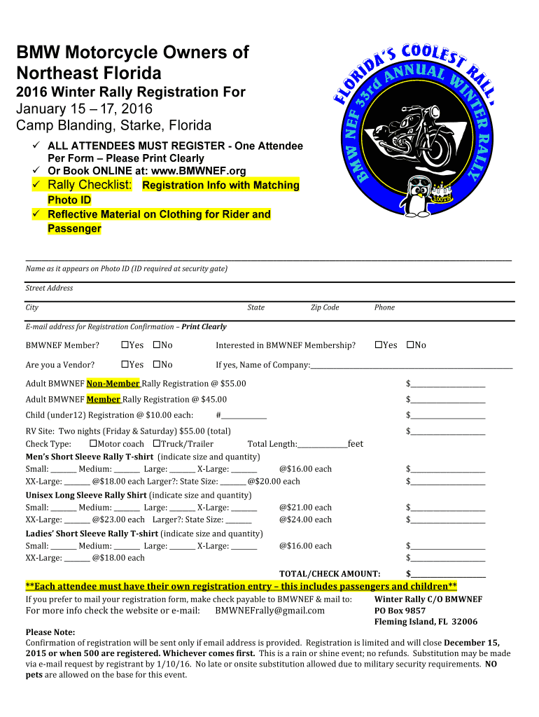 Fillable Online bmwnef Printable Rally Registration bFormb - BMW ...