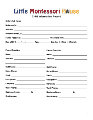 Fillable Online BChild Information Recordb - Little Montessori House ...