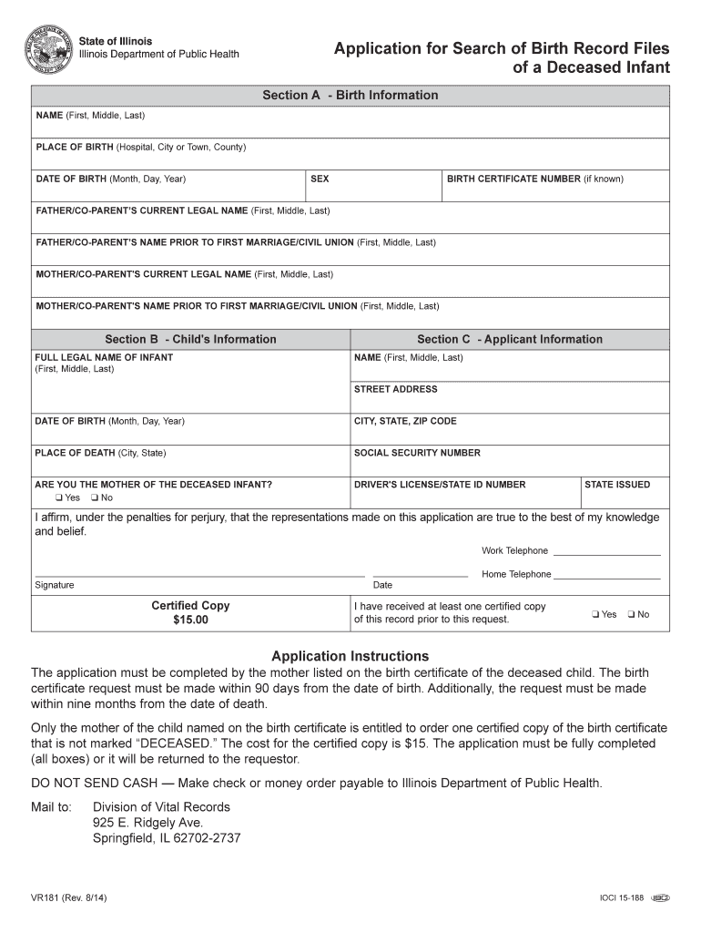 Fillable Online idph state il Application for Search of Birth bRecordb Files of a Deceased ...